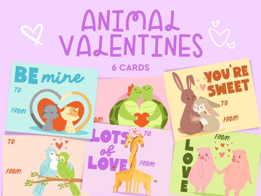 Animal Valentines Cards Printables, Classroom Cards, Valentine's Day - Etsy