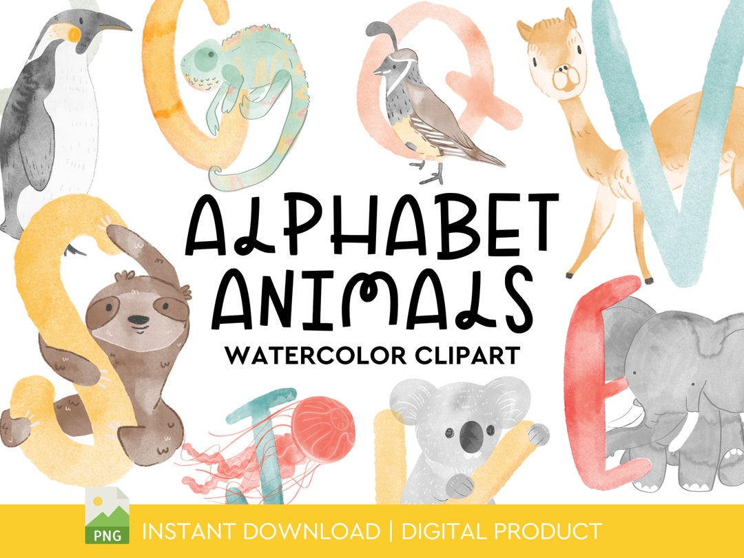 Alphabet Watercolor Animal Clipart Pack, Instant Download - Etsy