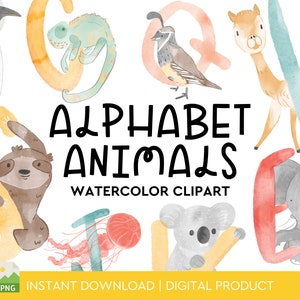 Alphabet Watercolor Animal Clipart Pack, Instant Download - Etsy