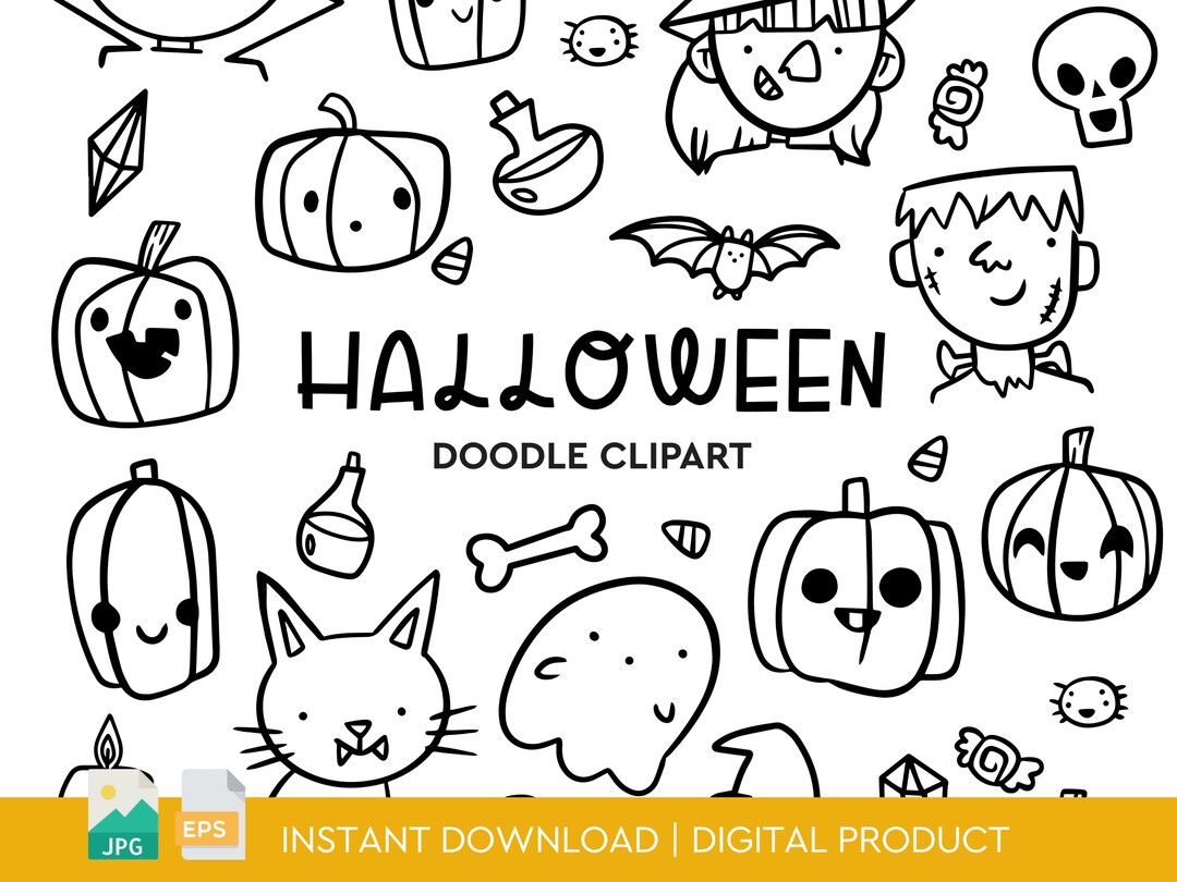 Halloween Doodle Clipart, Instant Download - Etsy