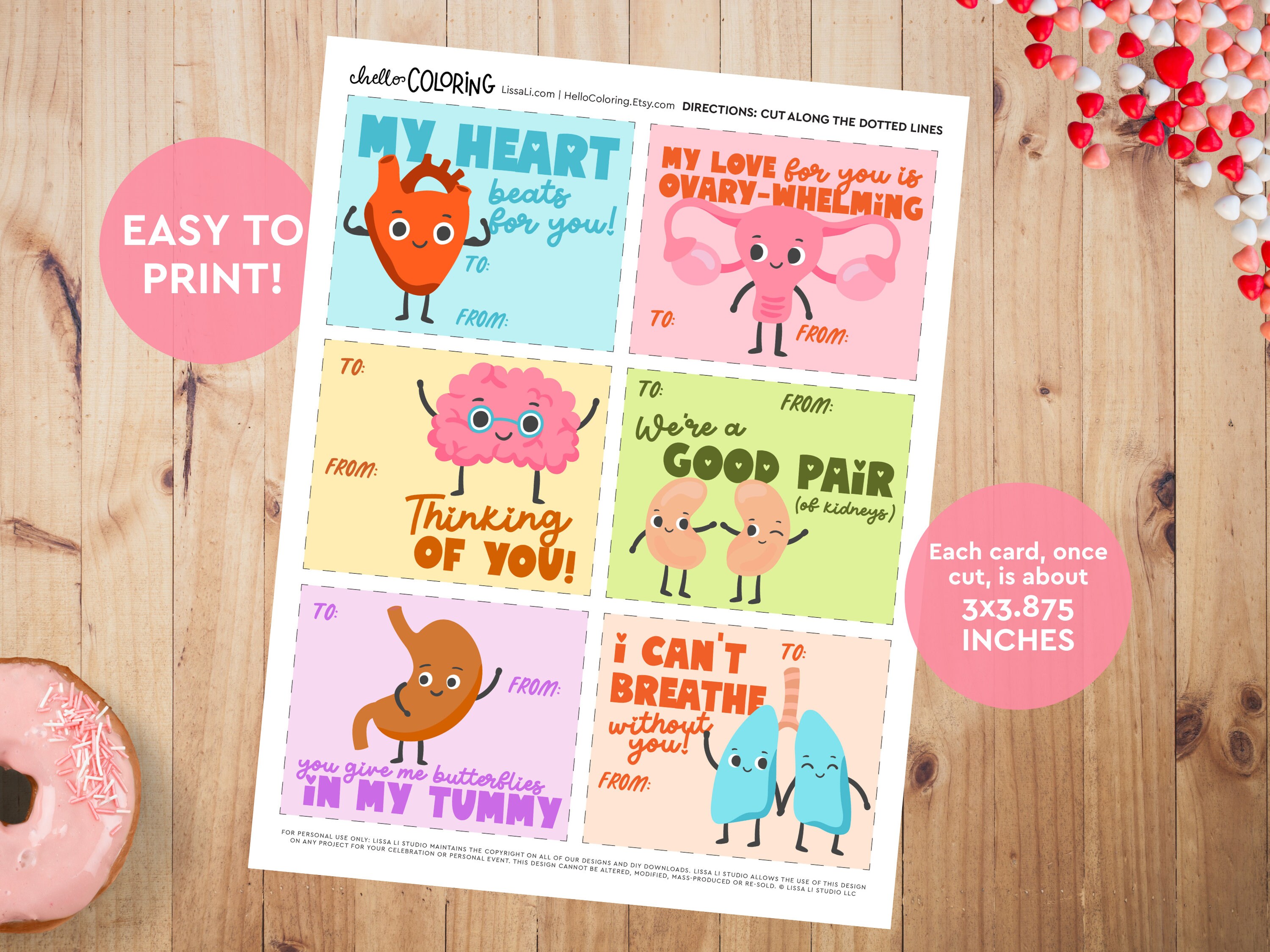 Organs Anatomy Valentines Cards: Classroom Printables (PDF) - Etsy