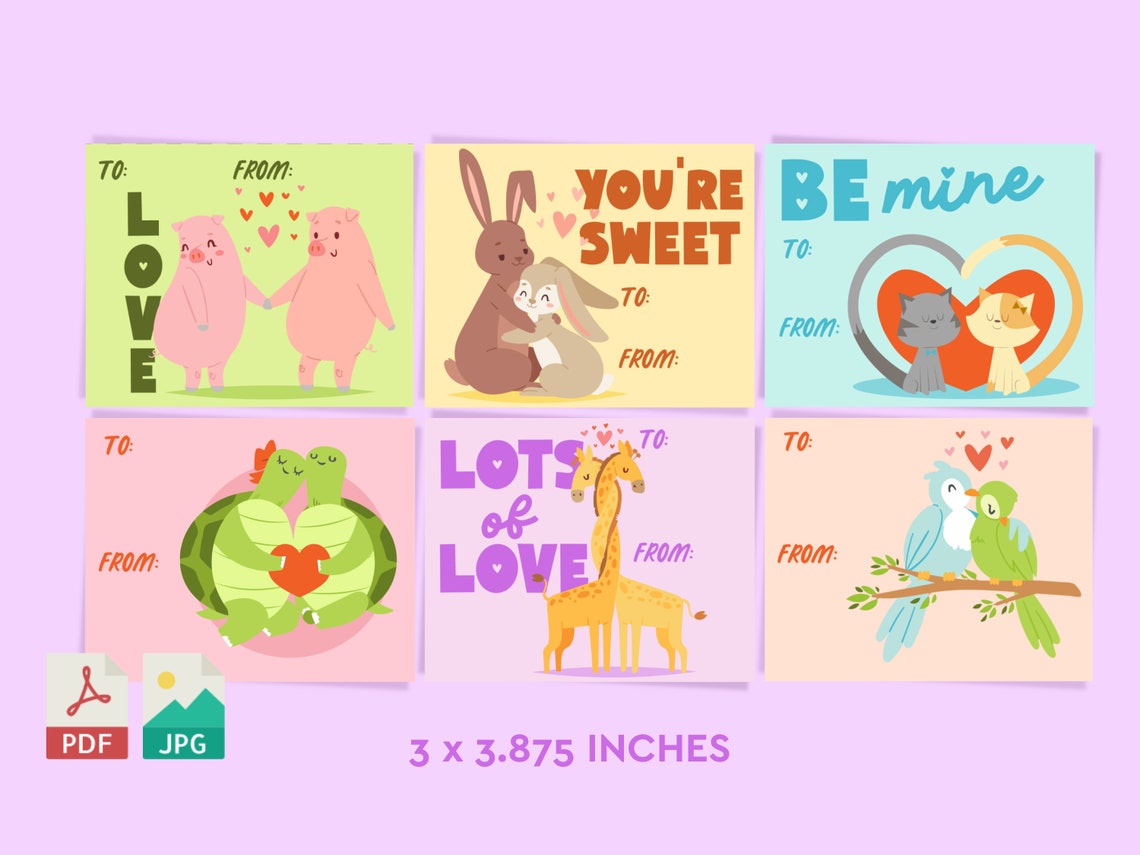Animal Valentines Cards Printables, Classroom Cards, Valentine's Day - Etsy