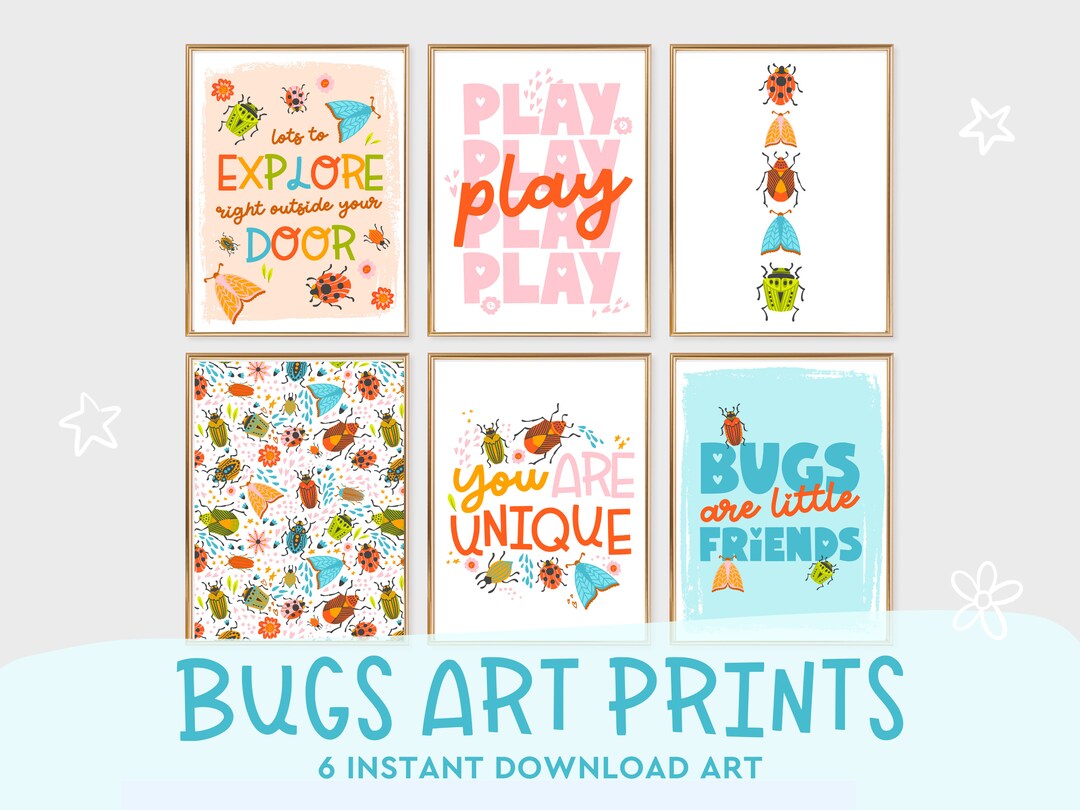 Bugs Kids Room 6 Art Prints, Instant Download, Insects, Playroom Art - Etsy