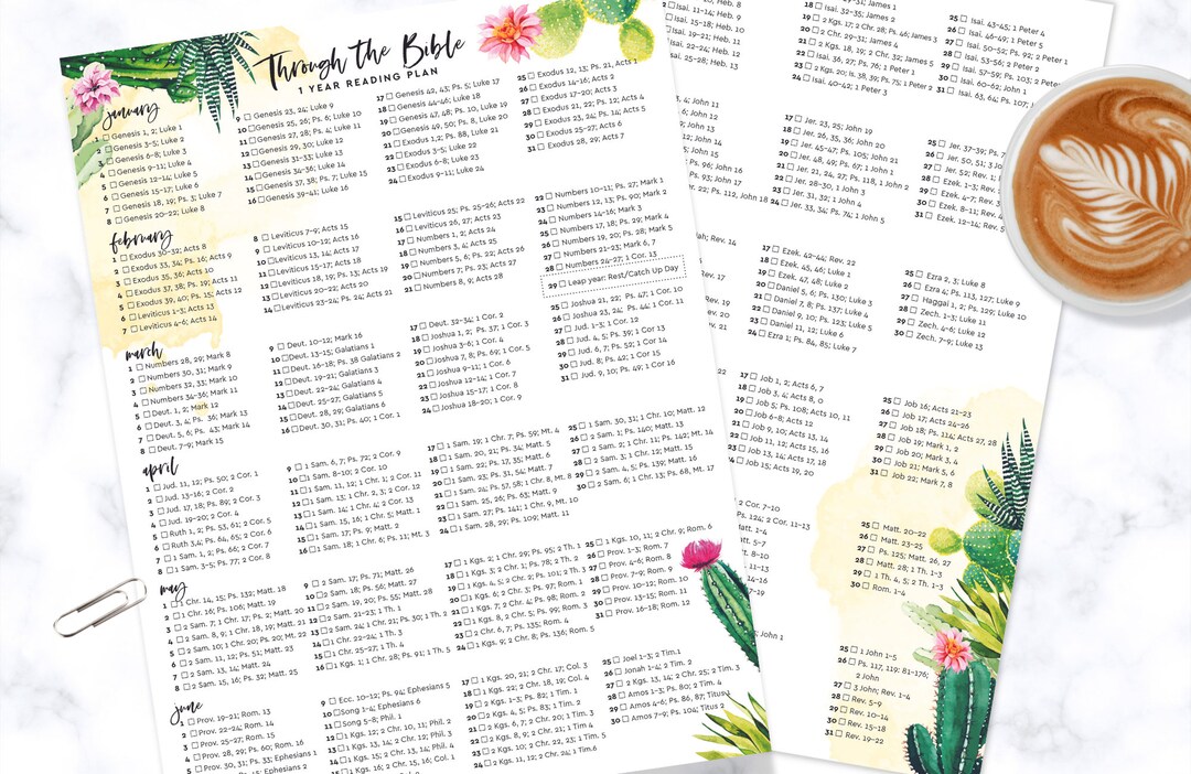 Cactus Bible One Year Reading Plan, Watercolor 8.5x11 Printable ...