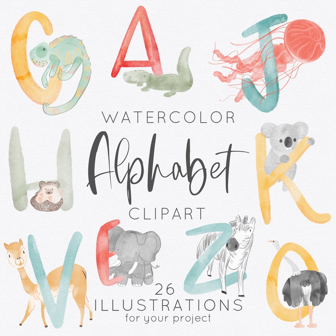 Alphabet Watercolor Animal Clipart Pack Lissa Li Clipart - Etsy
