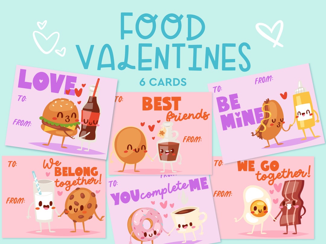 Food Valentines Cards Printables, Classroom Cards, Valentine's Day - Etsy