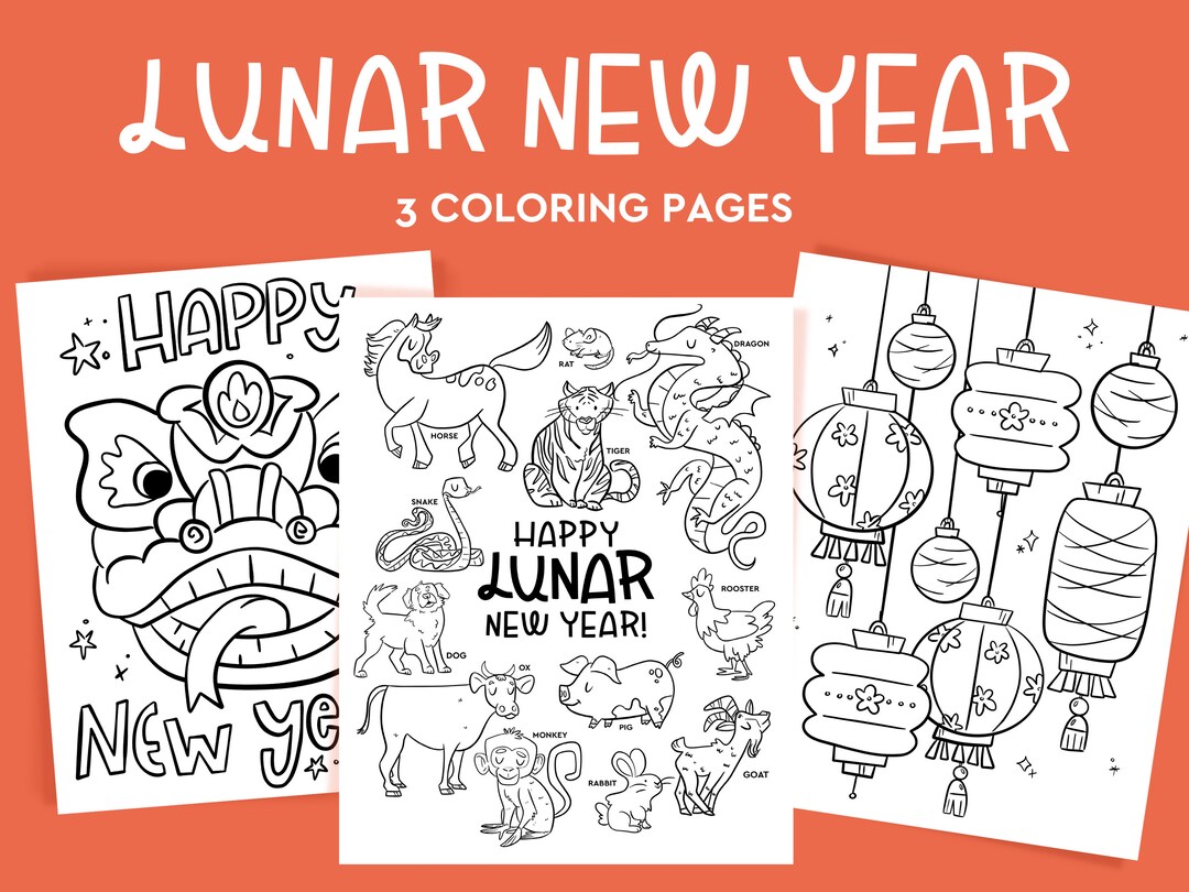 Lunar New Year Coloring Pages, Coloring for Kids, Printable Holiday - Etsy