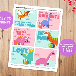 Dinosaur Valentine's Day Cards: Classroom Printables (PDF & JPG) - Etsy