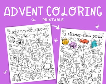 Christmas Countdown Printable Coloring Pages Advent (Instant Download ...