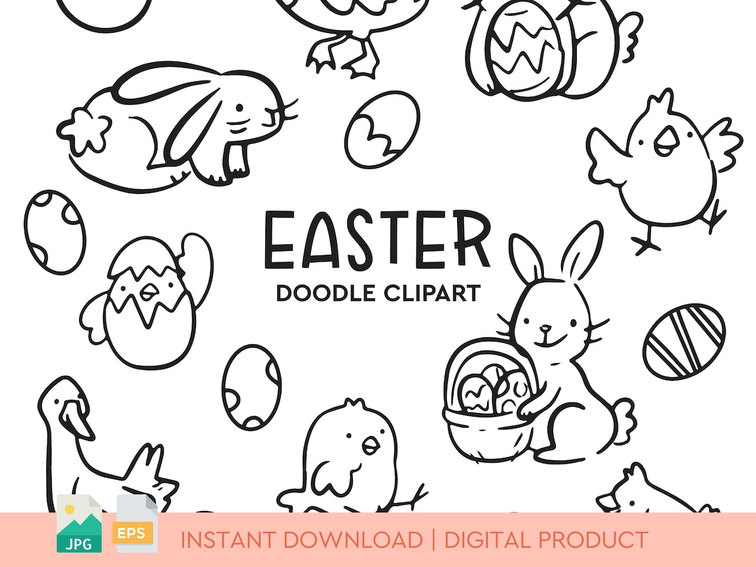 Easter Spring Doodle Clipart Pack, Instant Download - Etsy