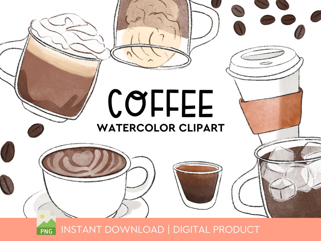 Coffee Watercolor Clipart Pack, Instant Download - Etsy