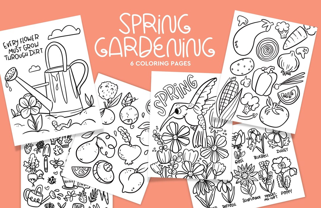 Spring Gardening Coloring Pages Coloring for Kids - Etsy