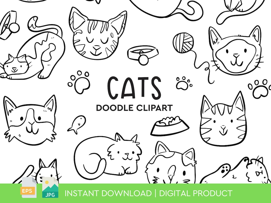 Cats Doodle Clipart Pack, Instant Download - Etsy