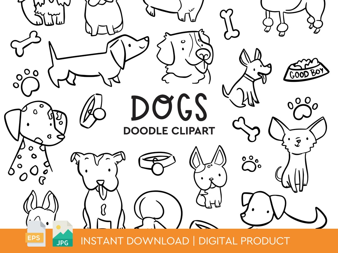 Dogs Doodle Clipart Pack, Instant Download - Etsy