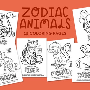 Zodiac Animals Coloring Pages, New Year, Coloring for Kids - Etsy