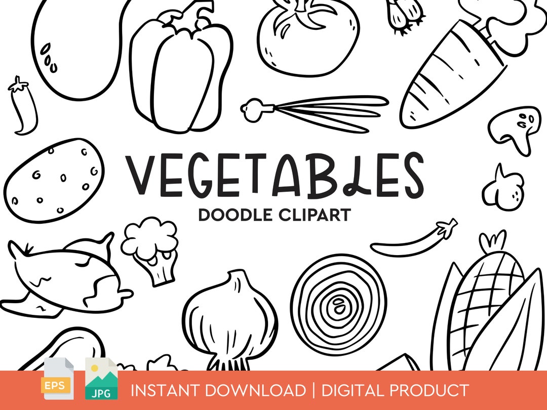 Vegetables Doodle Clipart Pack, Instant Download - Etsy