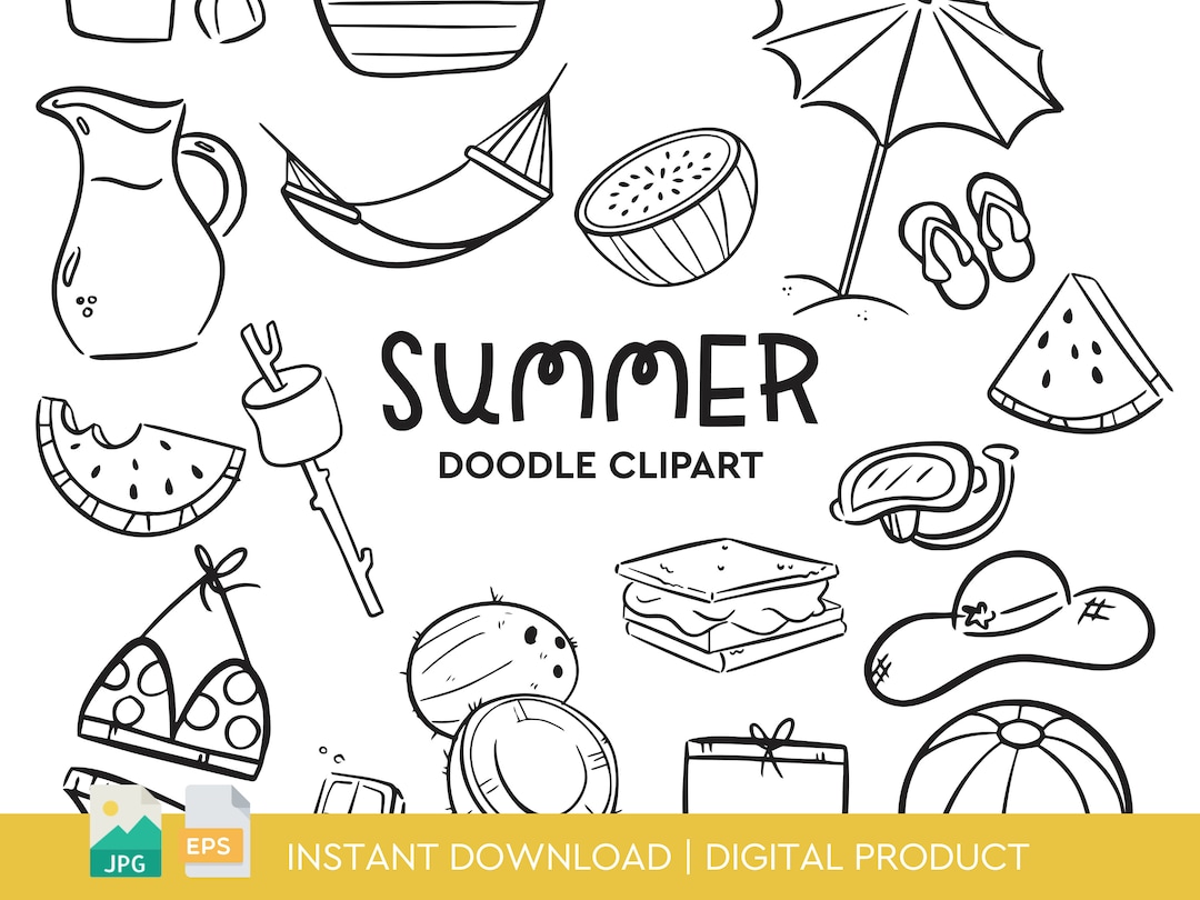 Summer Swimming Doodle Clipart Pack, Instant Download - Etsy