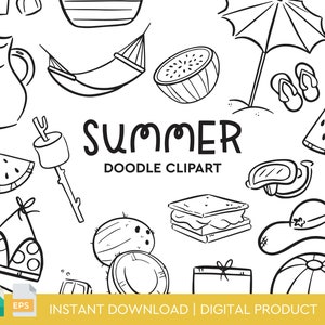 Summer Swimming Doodle Clipart Pack, Instant Download - Etsy