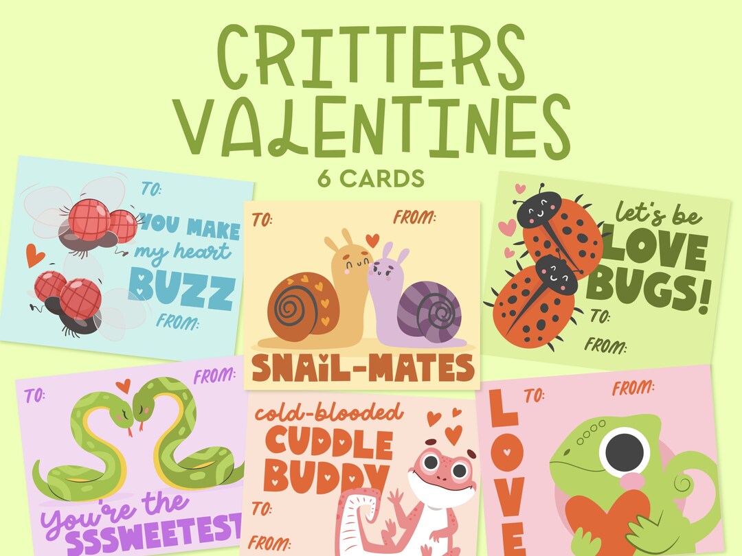 Critters Valentine's Day Cards: Animal Classroom Printables (PDF & JPG ...