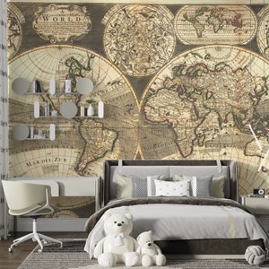 Ancient Medieval Map of the World Wallpaper, Vintage Wall Mural, Peel ...
