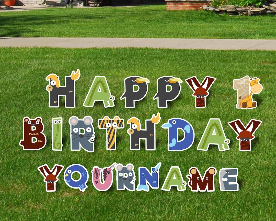 Personalized Happy Birthday Animal Theme Yard Sign, Birthday Outdoor ...