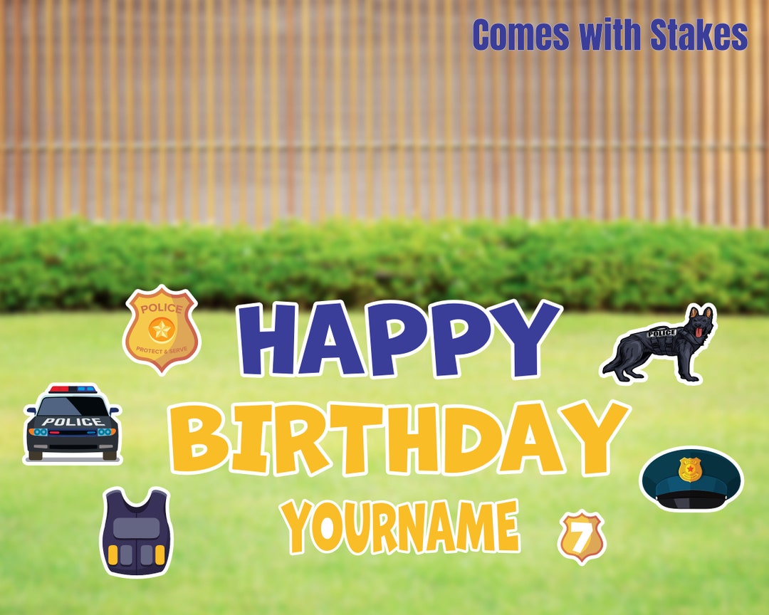Personalized Happy Birthday Police Theme Yard Sign, Birthday Yard Card ...