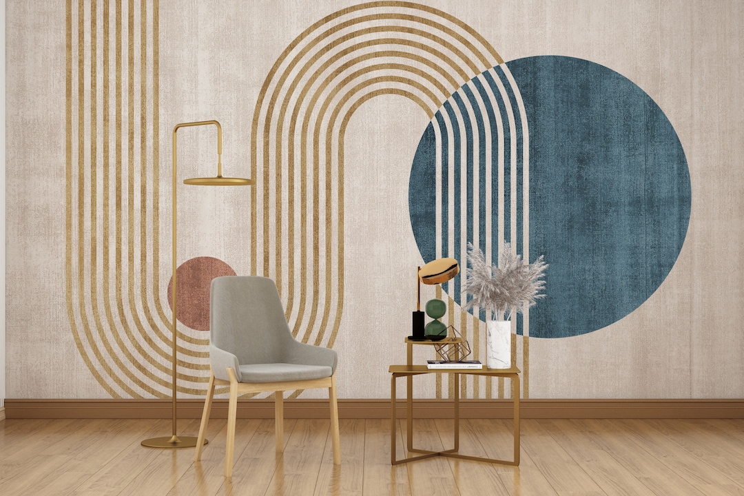 Simple Style Geometric Lines Circular Wall Mural | Removable and ...