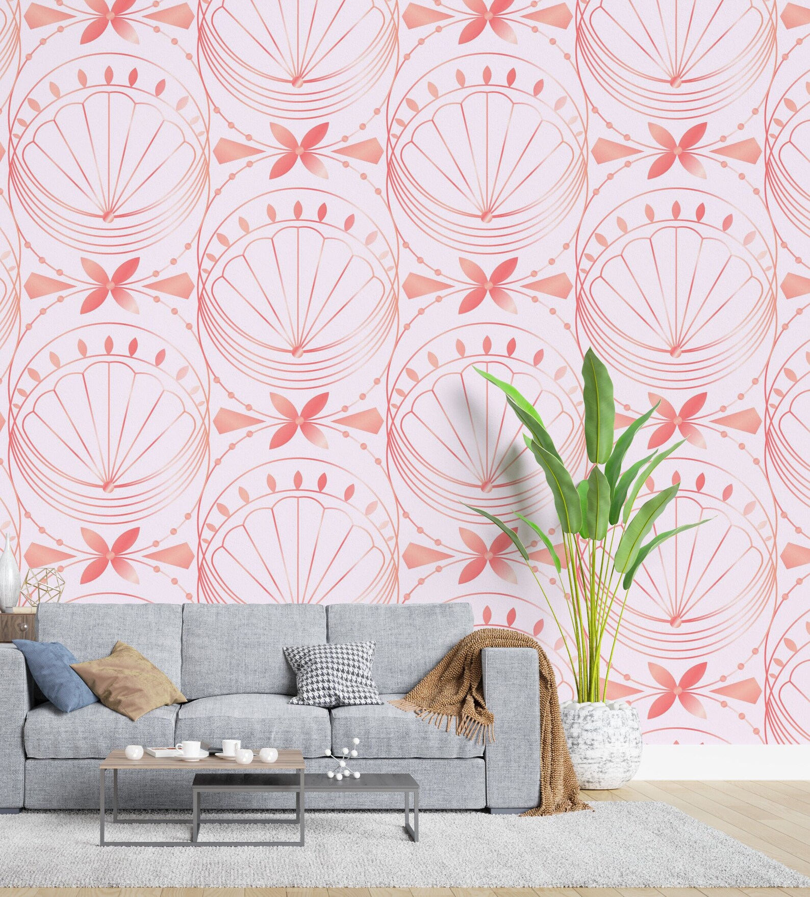 Art Deco Sea Seashells Pattern Wallpaper, Peel and Stick Wall Mural ...