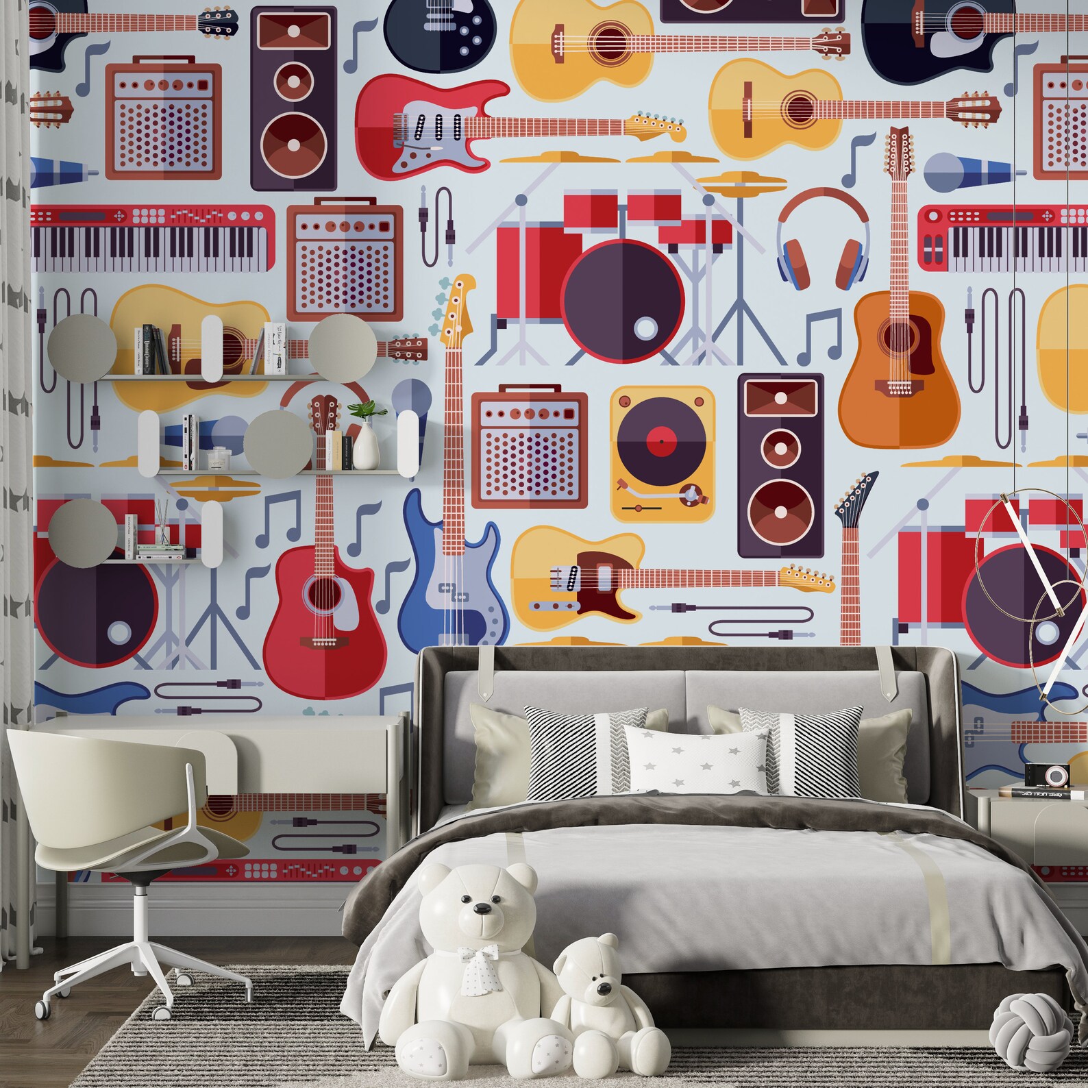 Musical Instruments Pattern Wallpaper, Peel and Stick Teen Room Mural ...