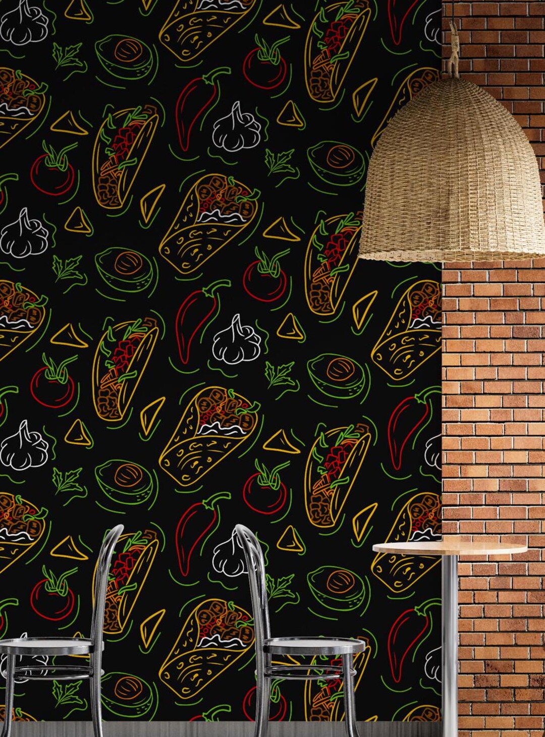 Mexican Taco Wall Mural – Neon-inspired Food Pattern With Tacos ...