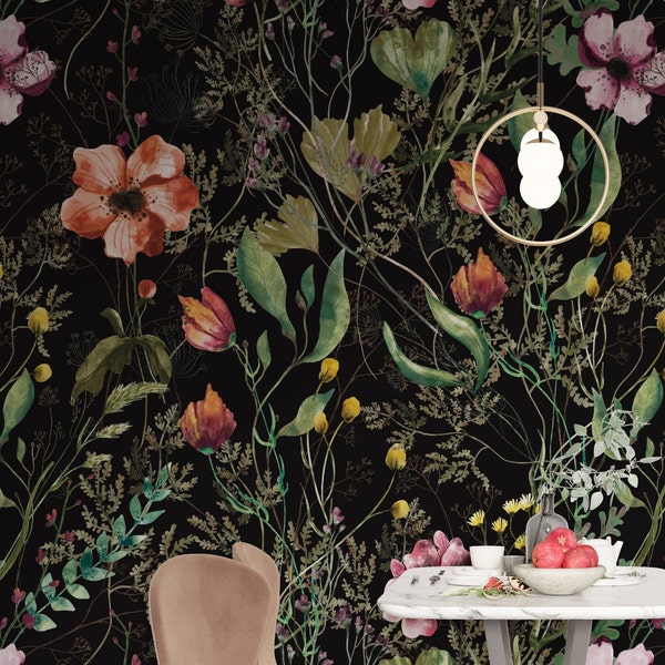 Dark Botanical Wallpaper - Etsy