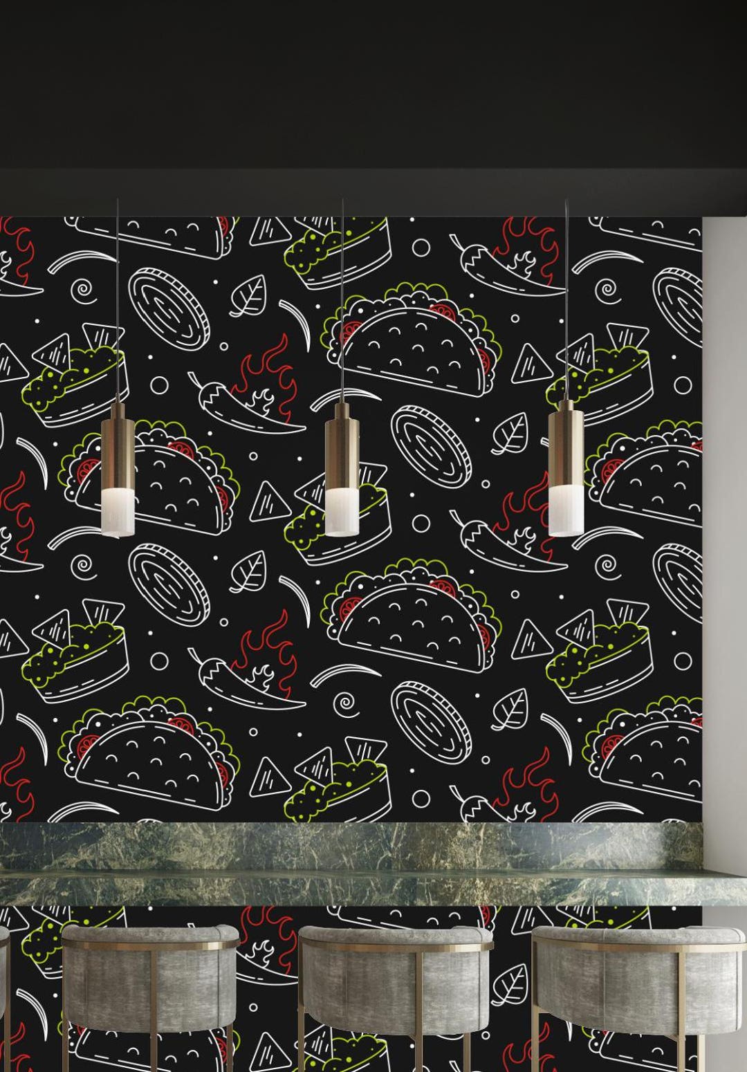 Mexican Food Taco Wall Mural – Spicy Chili Peppers, Nachos & Guacamole ...