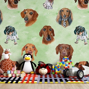 Watercolor Dog Pattern Wallpaper, Peel and Stick, Removable Kidroom ...