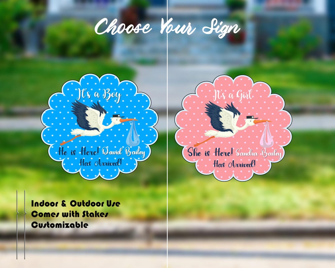 Personalized Baby Announcement Yard Sign – Stork Newborn Arrival Sign ...