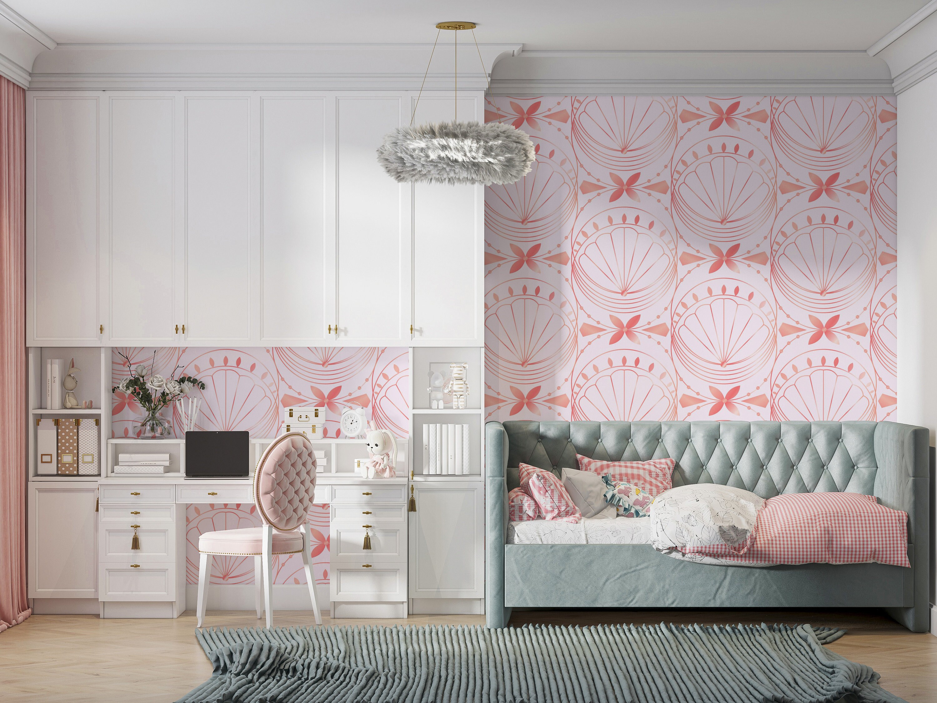 Art Deco Sea Seashells Pattern Wallpaper, Peel and Stick Wall Mural ...