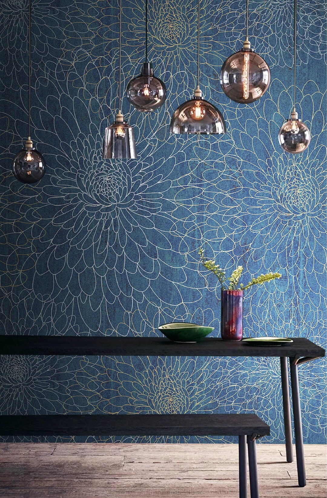 Modern Simple Line Drawing Flower Fashion Cloth Pattern Wallpaper, Peel ...