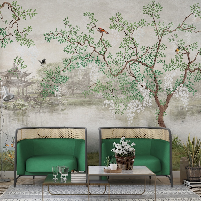 Chinoiserie Wallpaper Mural - Etsy