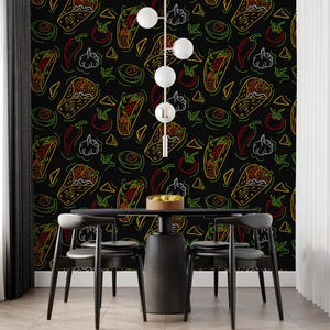 Mexican Taco Wall Mural – Neon-inspired Food Pattern With Tacos ...