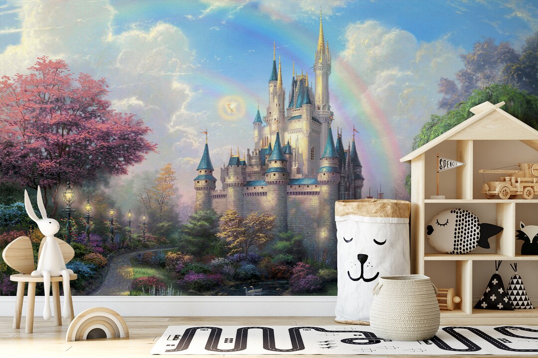 Custom Size Fairytale Rainbow Castle Wallpaper, Peel and Stick ...
