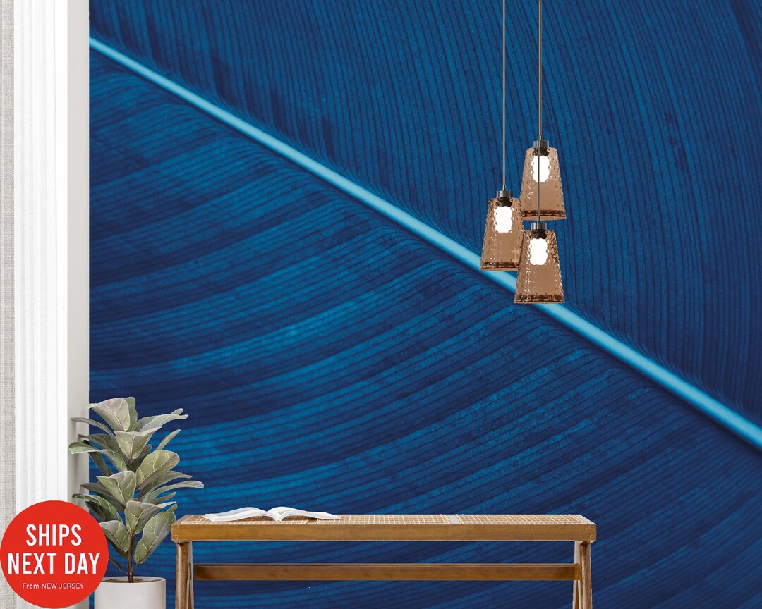 Navy Blue Leaf Wallpaper Wall Mural Peel and Stick Self - Etsy