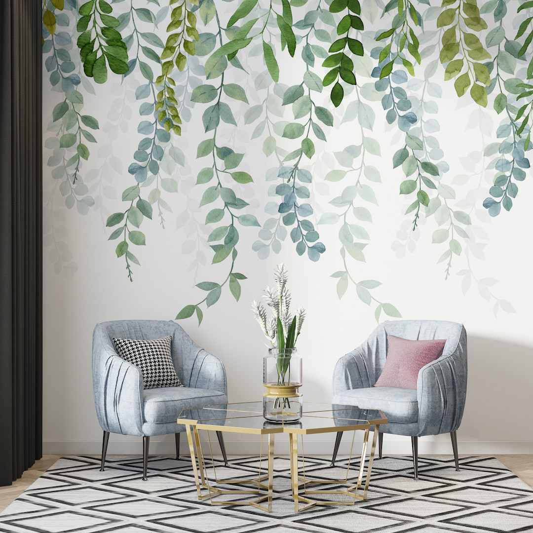 Watercolor Foliage Wall Mural - Greenery-inspired Art for a Fresh and ...