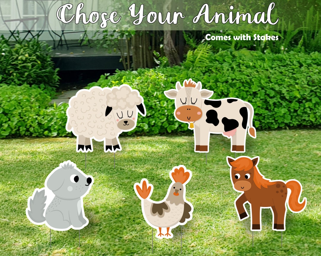 Farm Animals Outdoor Sign, Cute Farm Animals Garden Decoration ...