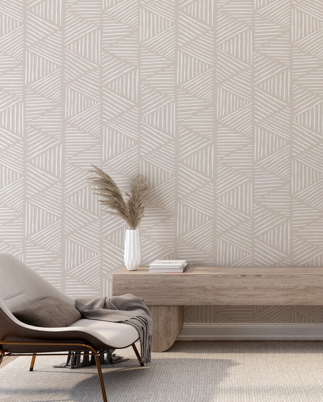Abstract Beige Geometric Pattern Design Wall Mural, Peel and Stick Self ...