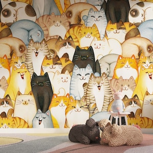 Colorful Cute Cats Wallpaper, Peel and Stick, Removable Kidroom Wall ...