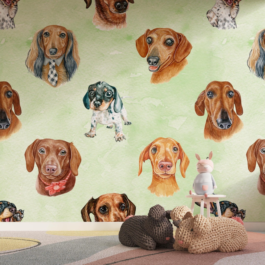 Watercolor Dog Pattern Wallpaper, Peel and Stick, Removable Kidroom ...