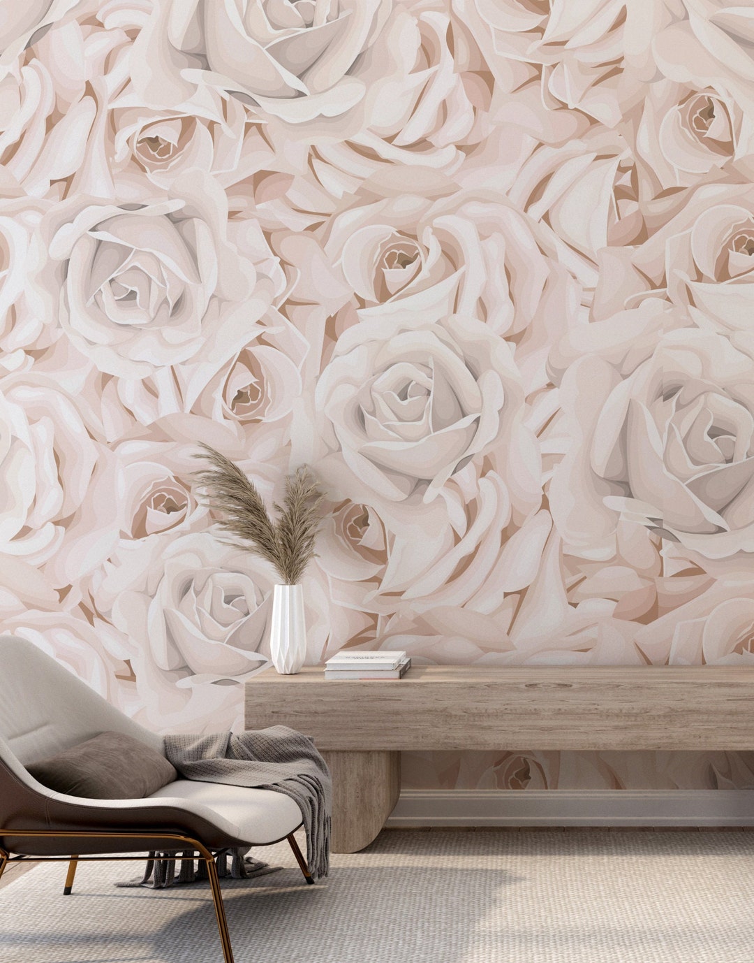 Luxury Cream Rose Wallpaper – Sophisticated Blooming Roses Pattern ...