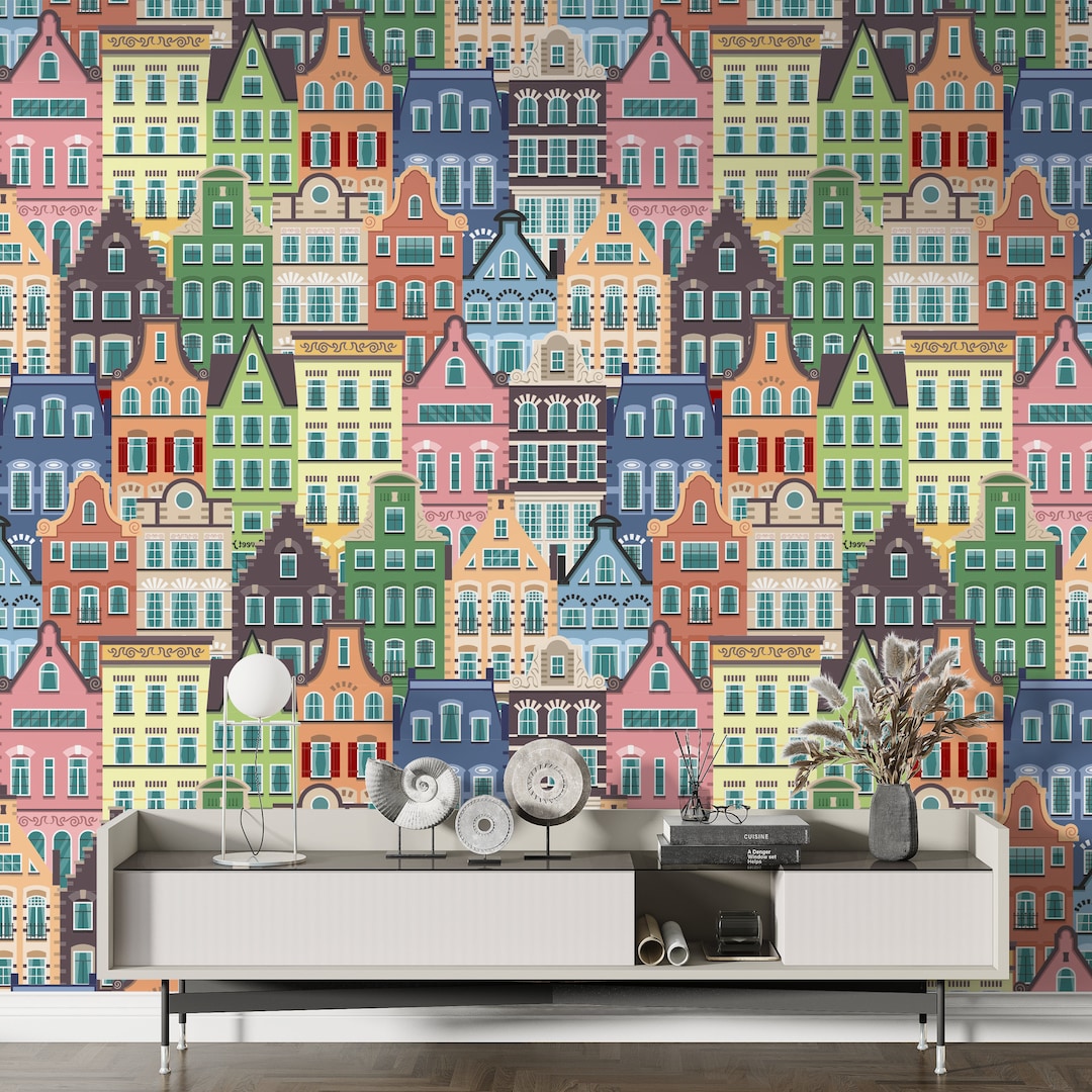 Urban City Pattern Wallpaper, Peel and Stick Self Adhesive or Pasted ...