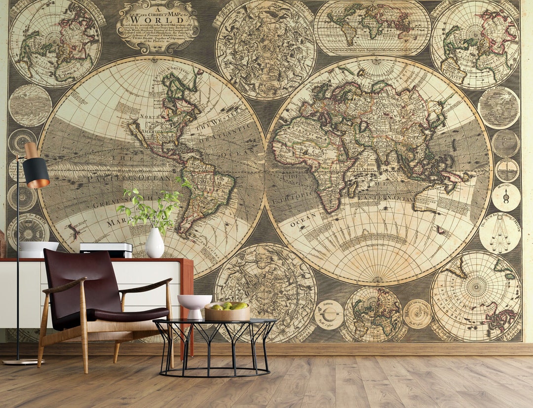 Ancient Medieval Map of the World Wallpaper, Vintage Wall Mural, Peel ...