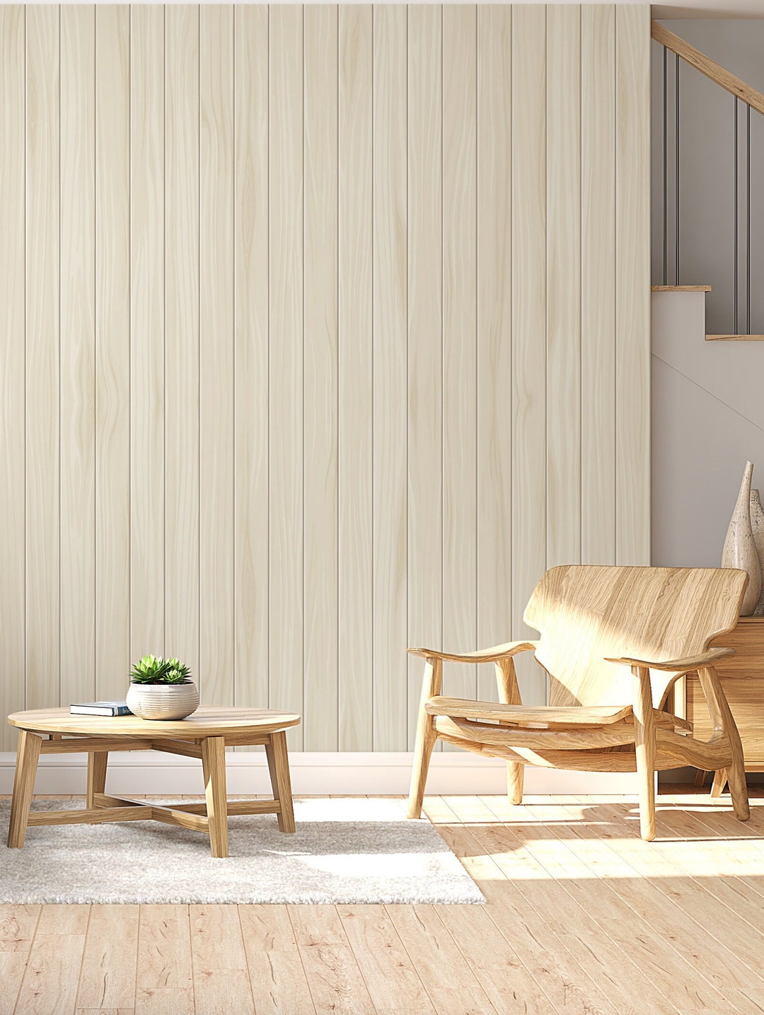 Nature's Embrace Beige Wood Panel Wallpaper | Wall Mural | Peel and ...