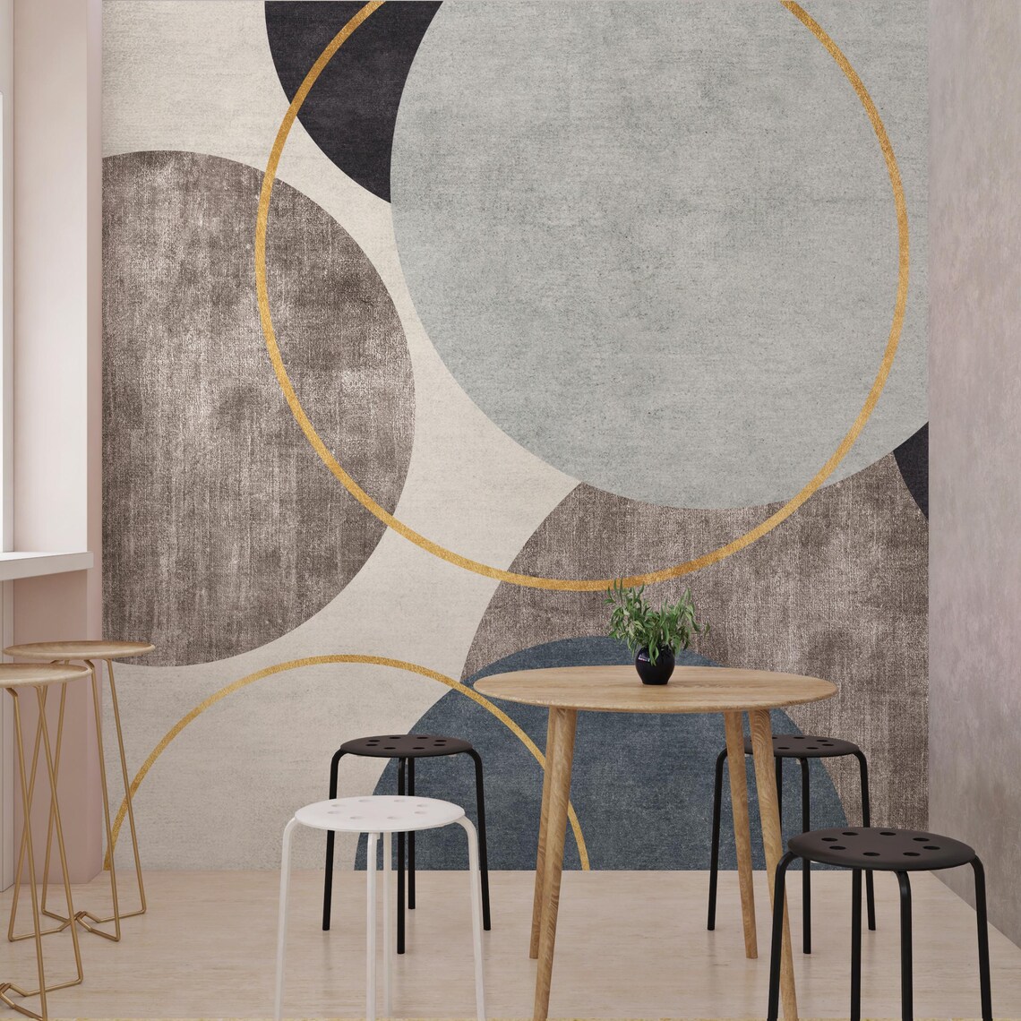 Geometric Circle Pattern Wall Mural – Modern Abstract Art With Neutral ...